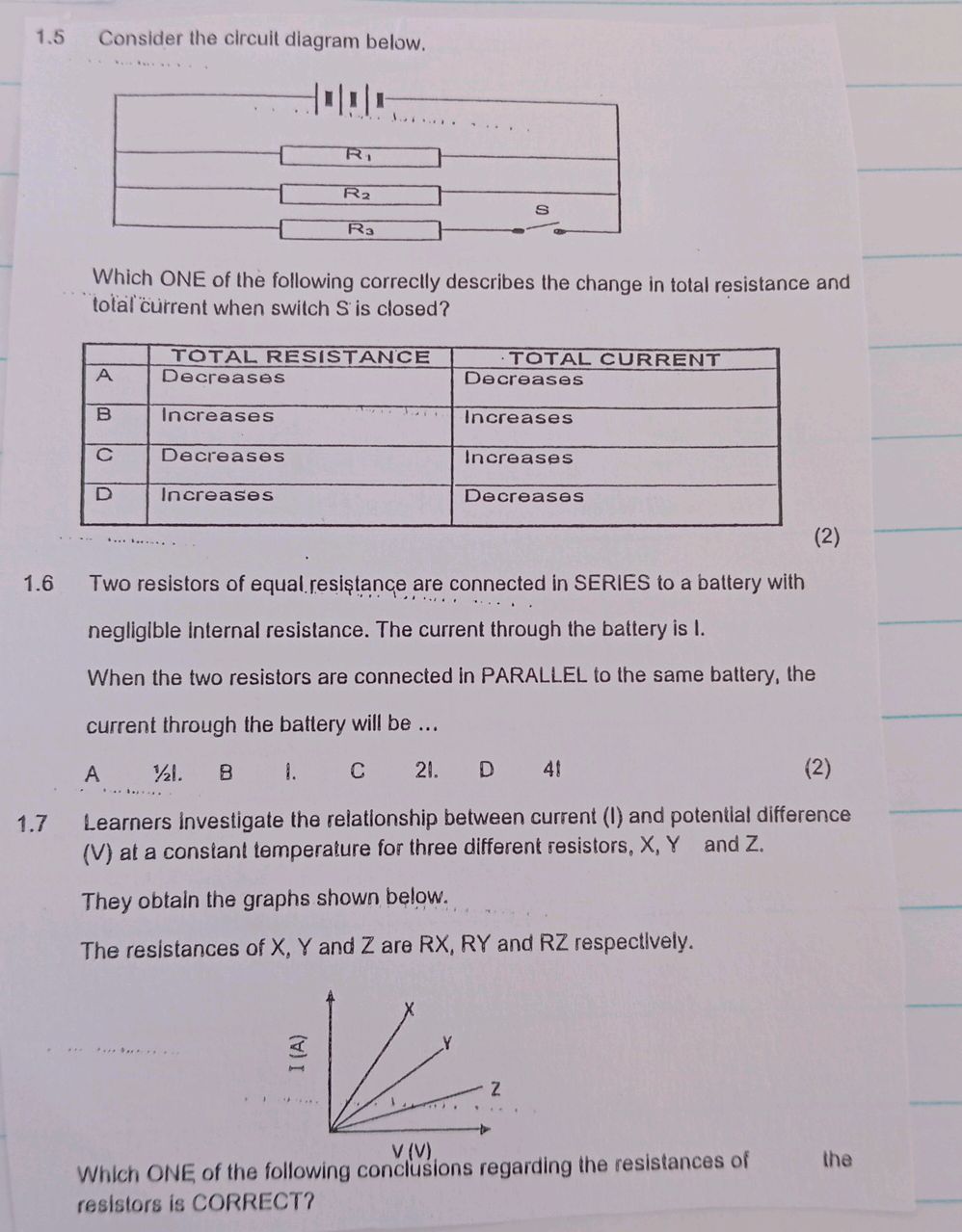 1. 5 Consider the circuit diagram below. | StudyX