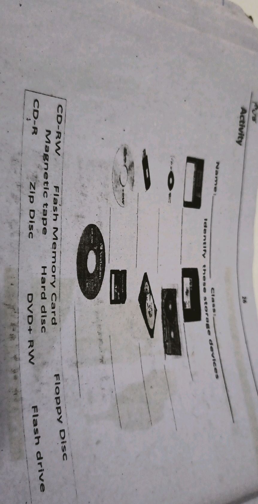 Identify these storage devices. CD-RW Flash