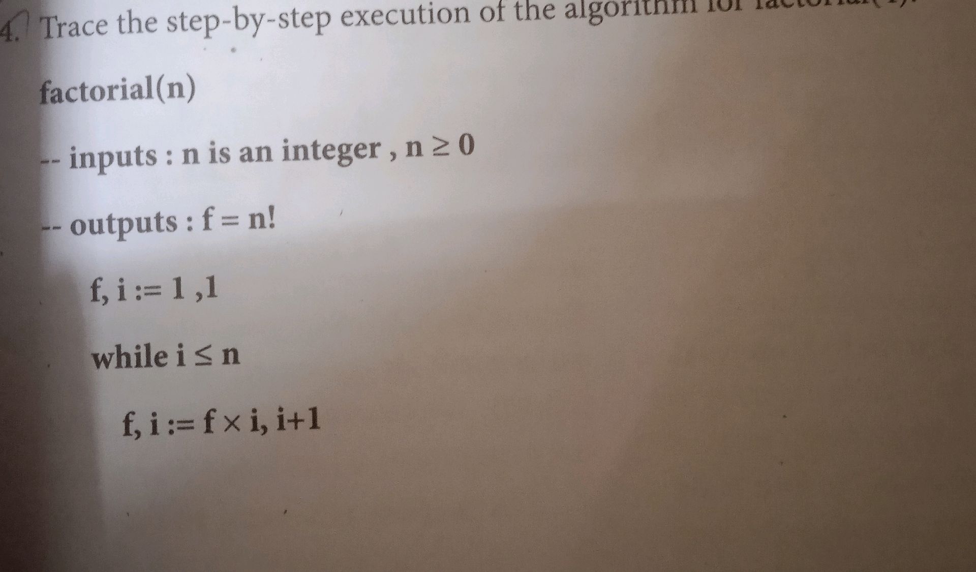 4. Trace the step-by-step execution of the | StudyX