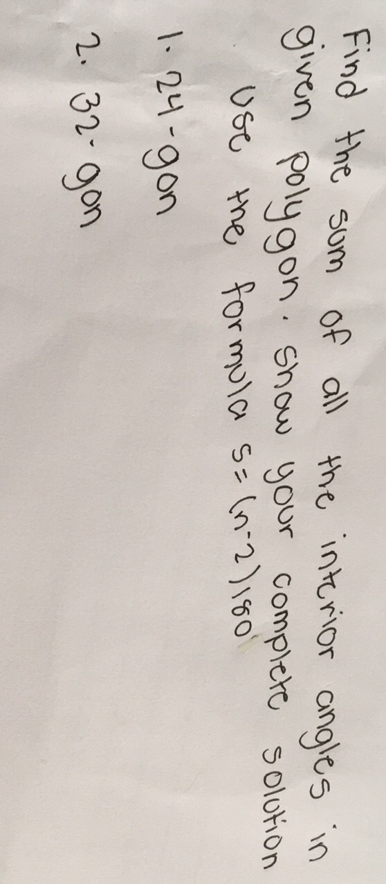 Find the sum of all the interior angles in | StudyX