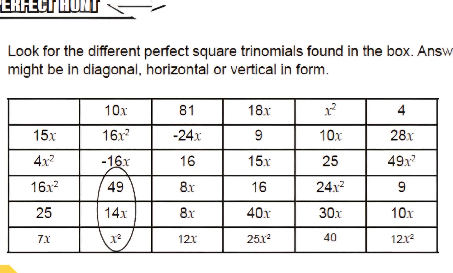 Look for the different perfect square | StudyX