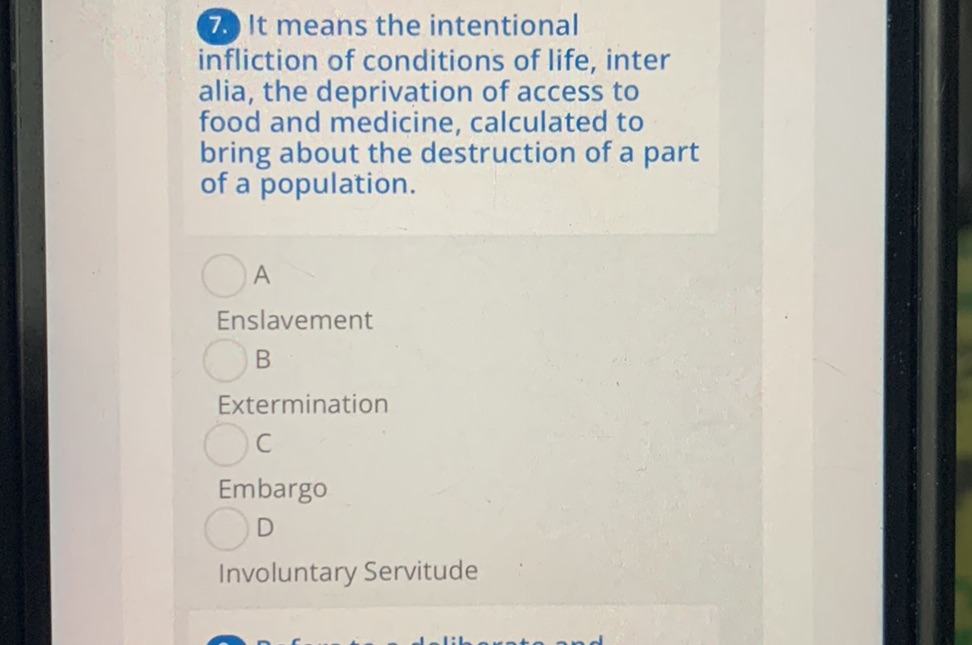 7. It means the intentional infliction of | StudyX