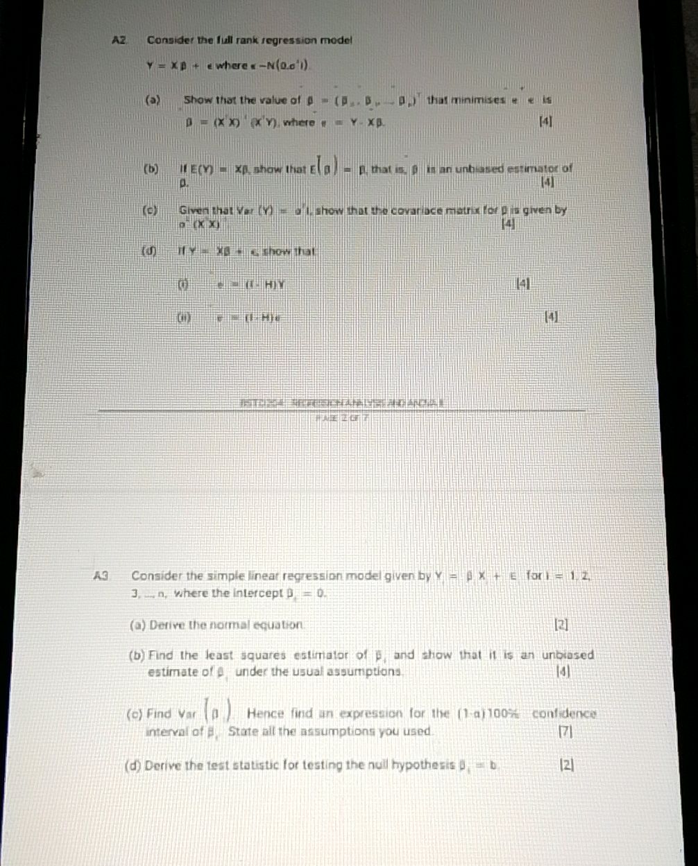 A2 Consider the full rank regression model | StudyX