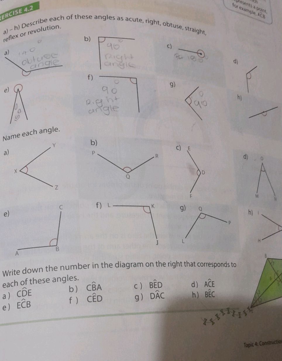 a) - h) Describe each of these angles as | StudyX
