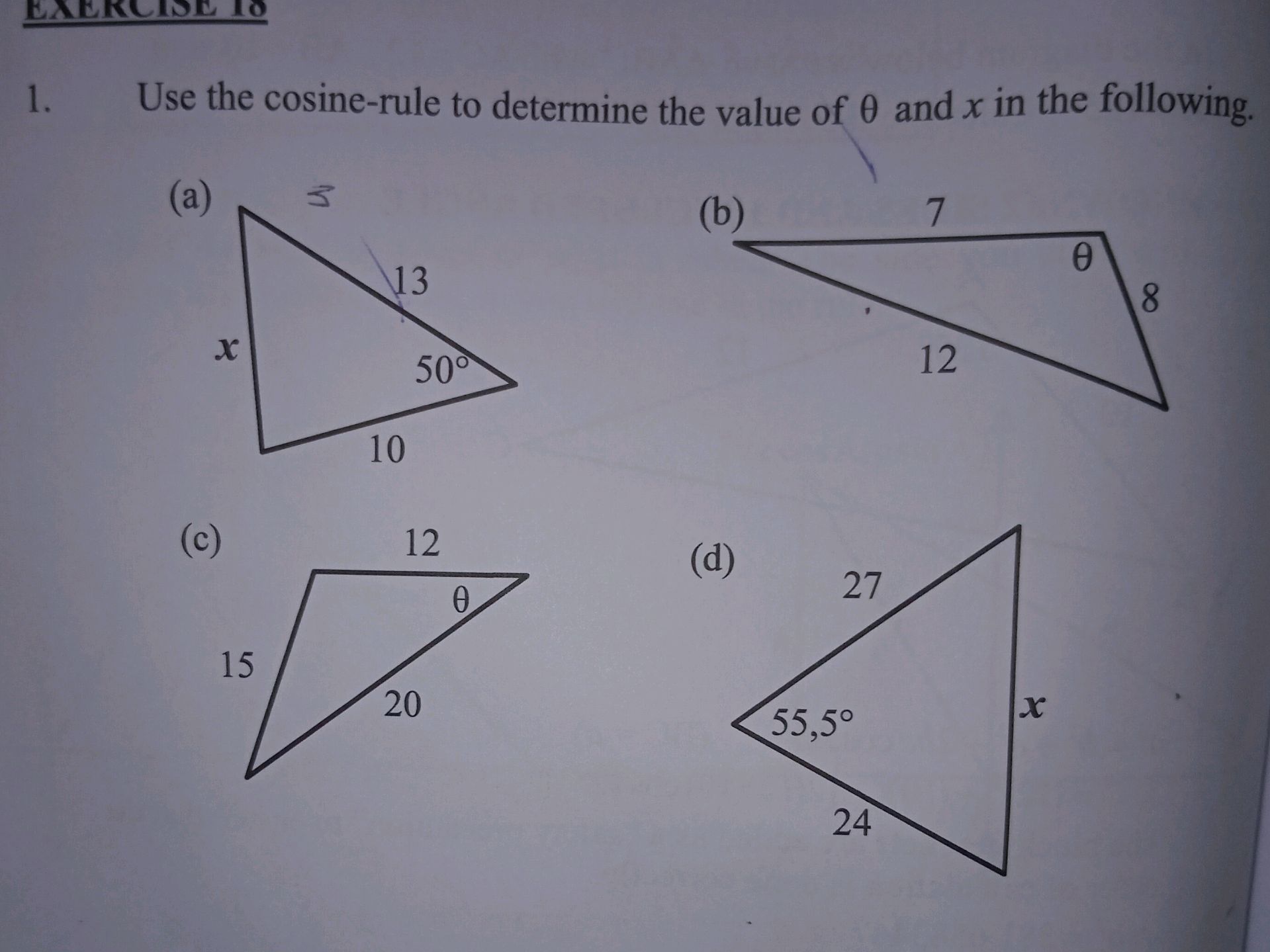 1. Use the cosine-rule to determine the | StudyX