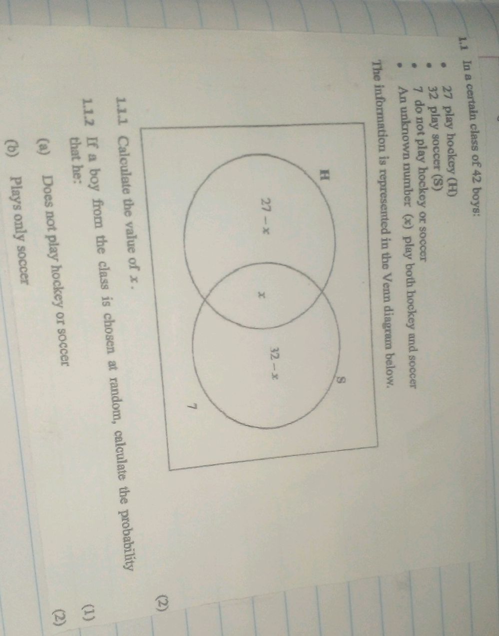 1.1 In a certain class of 42 boys: * 27 | StudyX