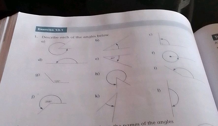 Describe each of the angles below. a) b) c)