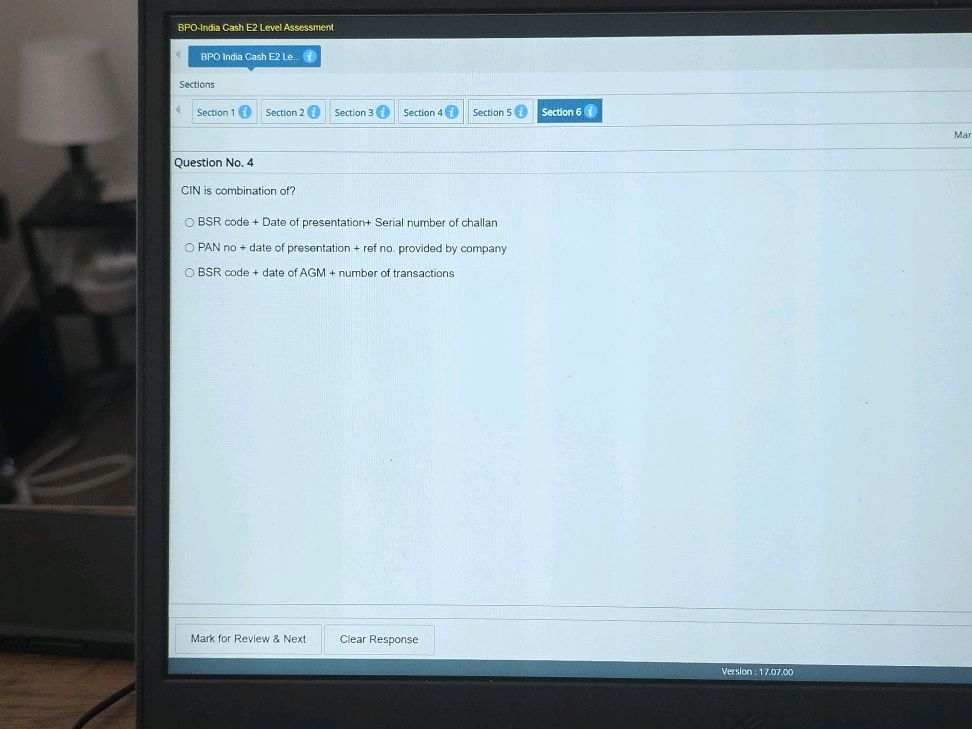 Question No. 4 CIN is combination of? BSR | StudyX