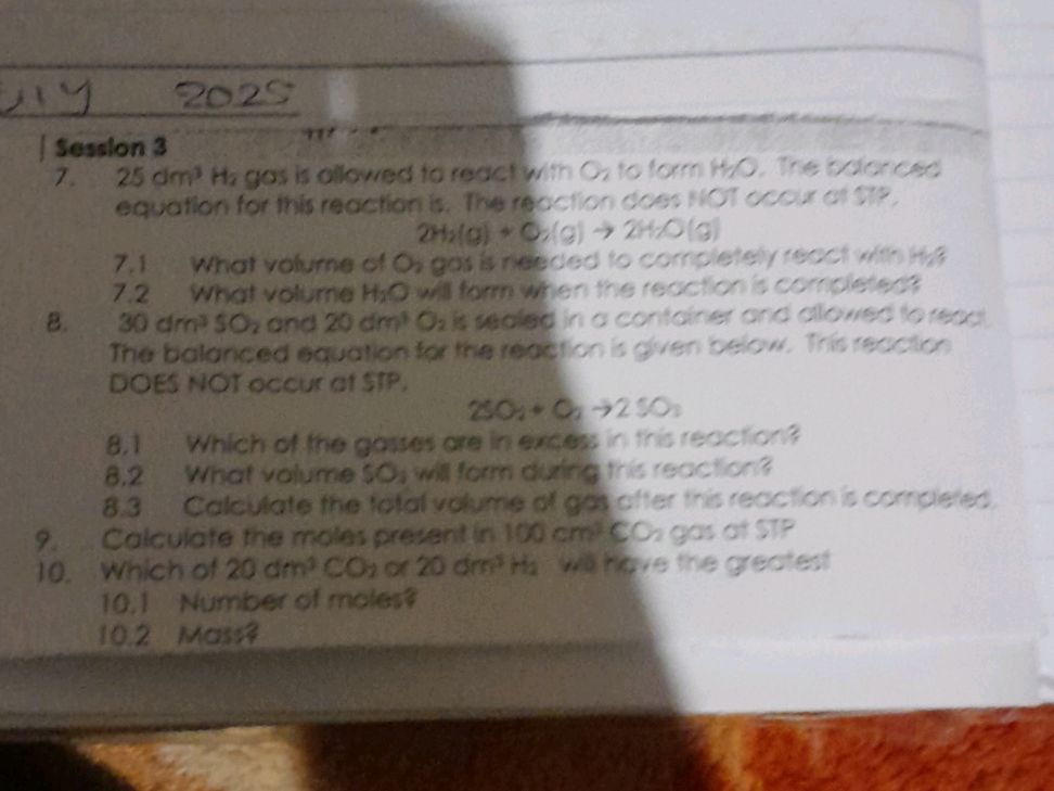 7. 25 $dm^3$ $H_2$ gas is allowed to react | StudyX