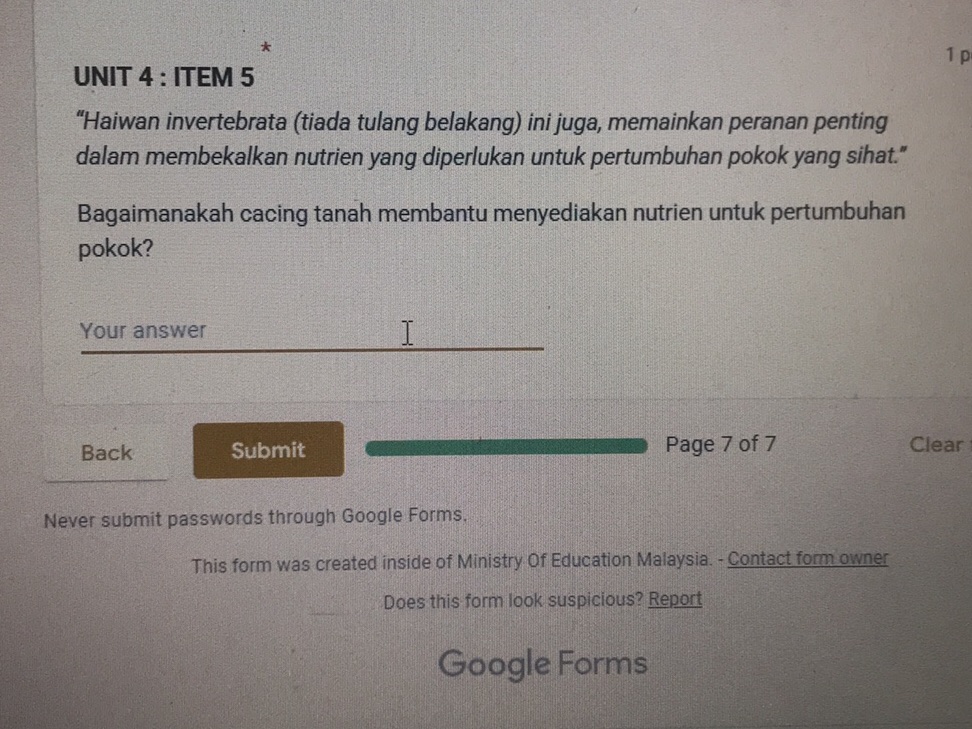 UNIT 4 : ITEM 5 "Haiwan invertebrata (tiada | StudyX
