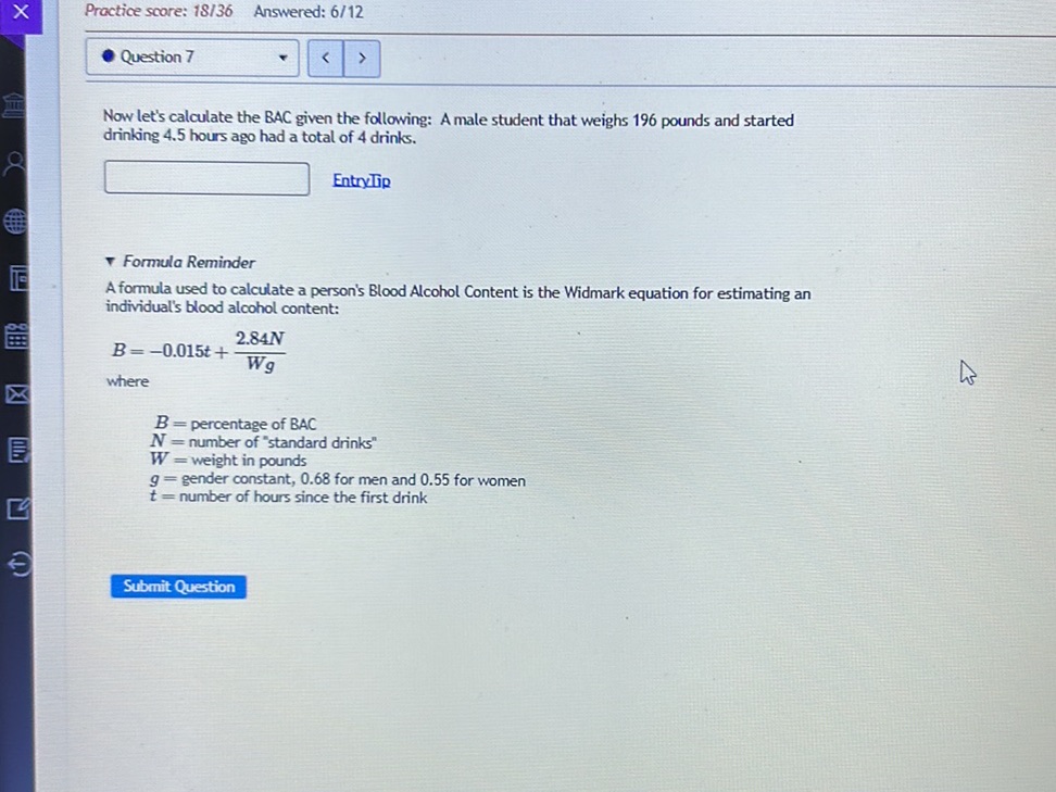Now let's calculate the BAC given the
