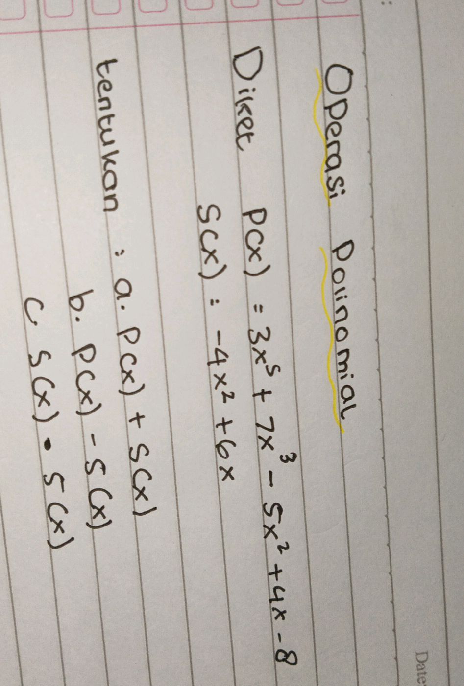 Operasi Polinomial Diket $P(x) = 3x^5 + | StudyX