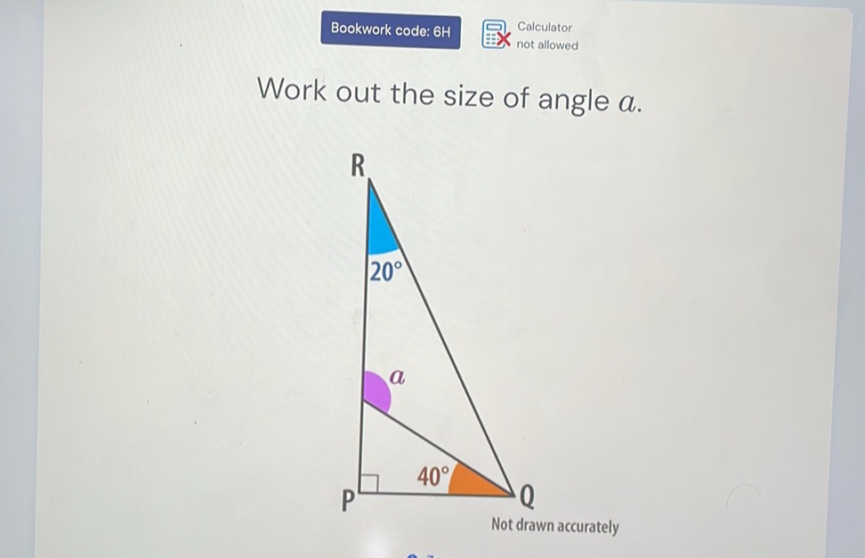 Work out the size of angle a.