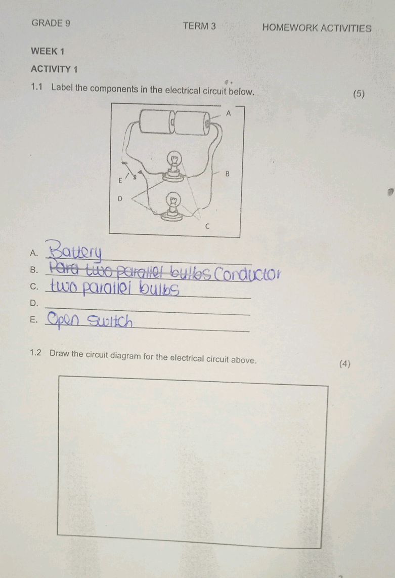 1.1 Label the components in the electrical | StudyX