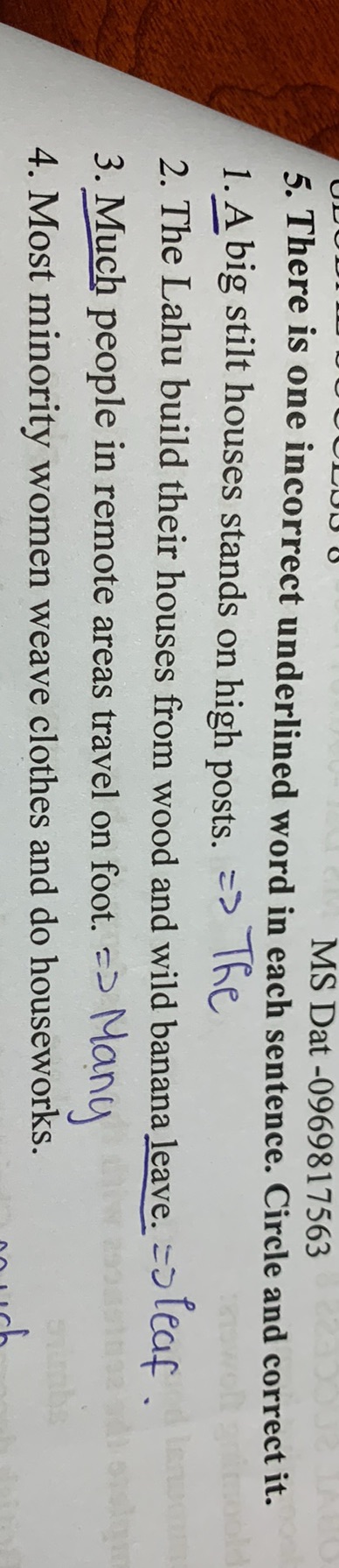 5. There is one incorrect underlined word in | StudyX