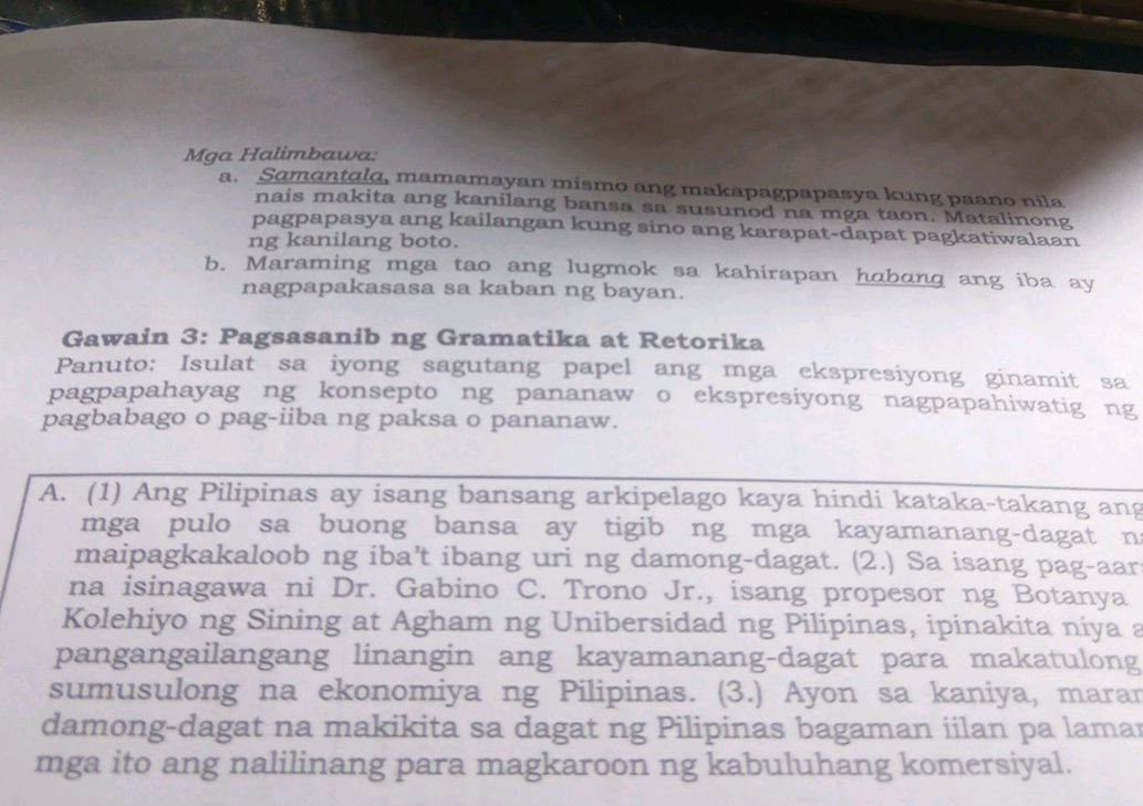 Mga Halimbawa: a. Samantala, mamamayan mismo