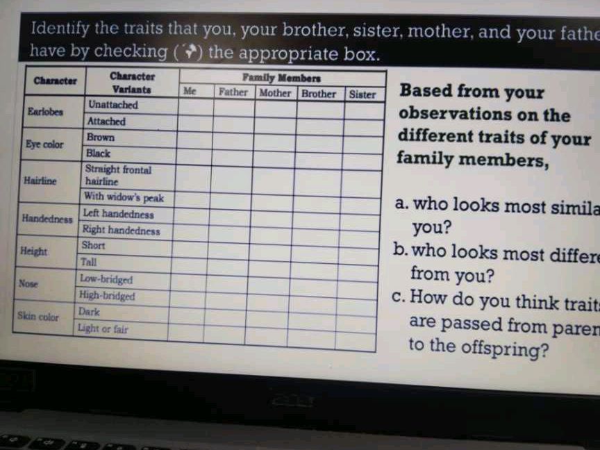 Identify the traits that you, your brother,