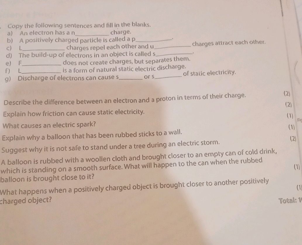 Copy the following sentences and fill in the