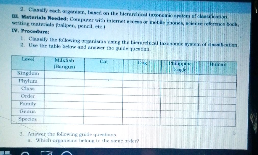 2. Classify each organism, based on the | StudyX