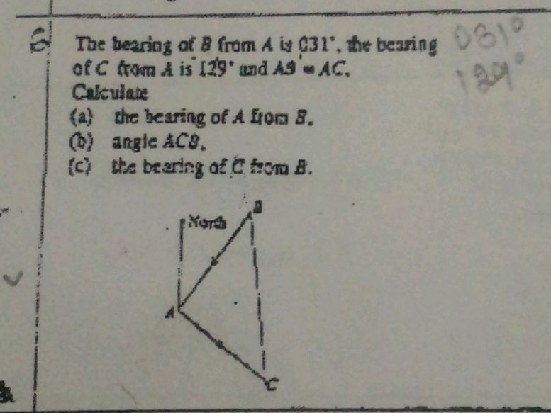 The bearing of B from A is 031°, the bearing