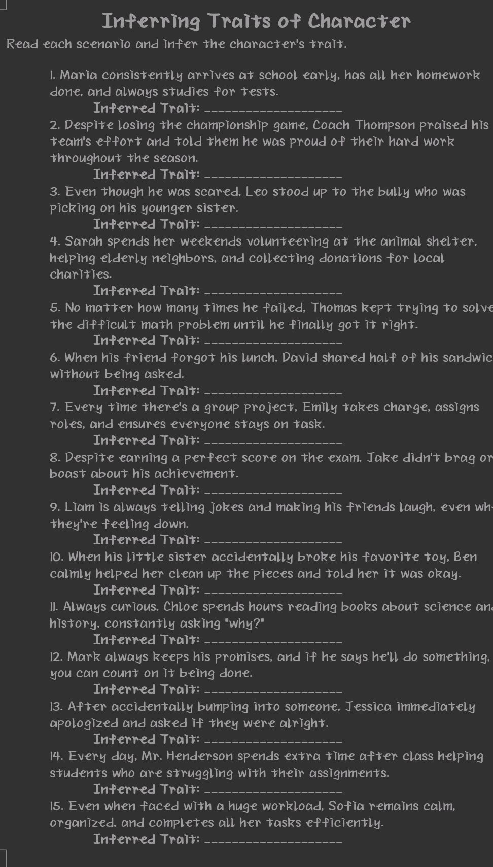 Read each scenario and infer the character's