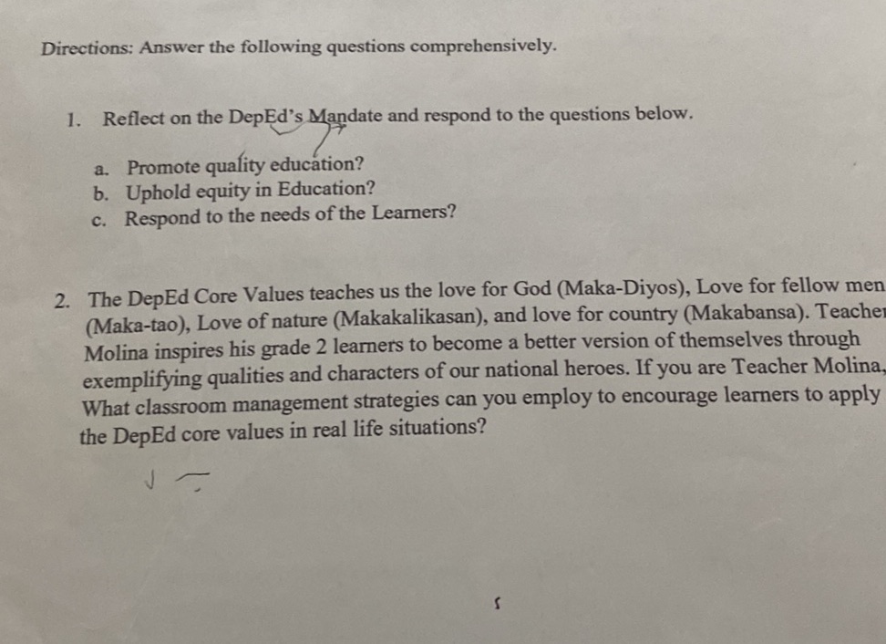 Reflect on the DepEd's Mandate and respond