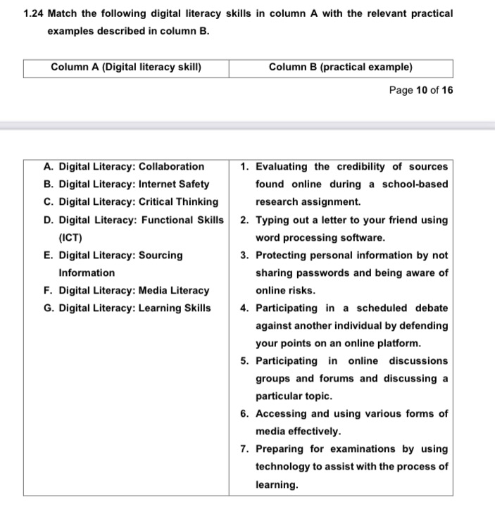1.24 Match the following digital literacy | StudyX