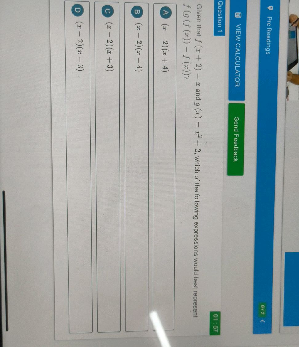 Given that $f(x + 2) = x$ and $g(x) = x^2 + | StudyX