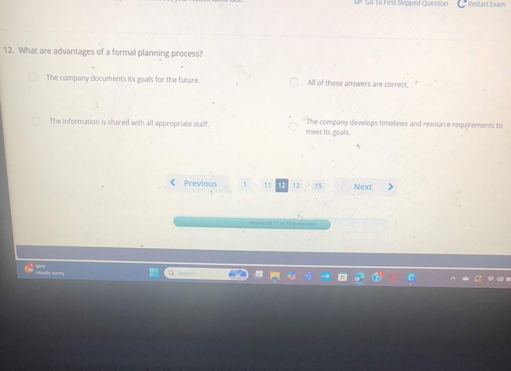 12. What are advantages of a formal planning | StudyX