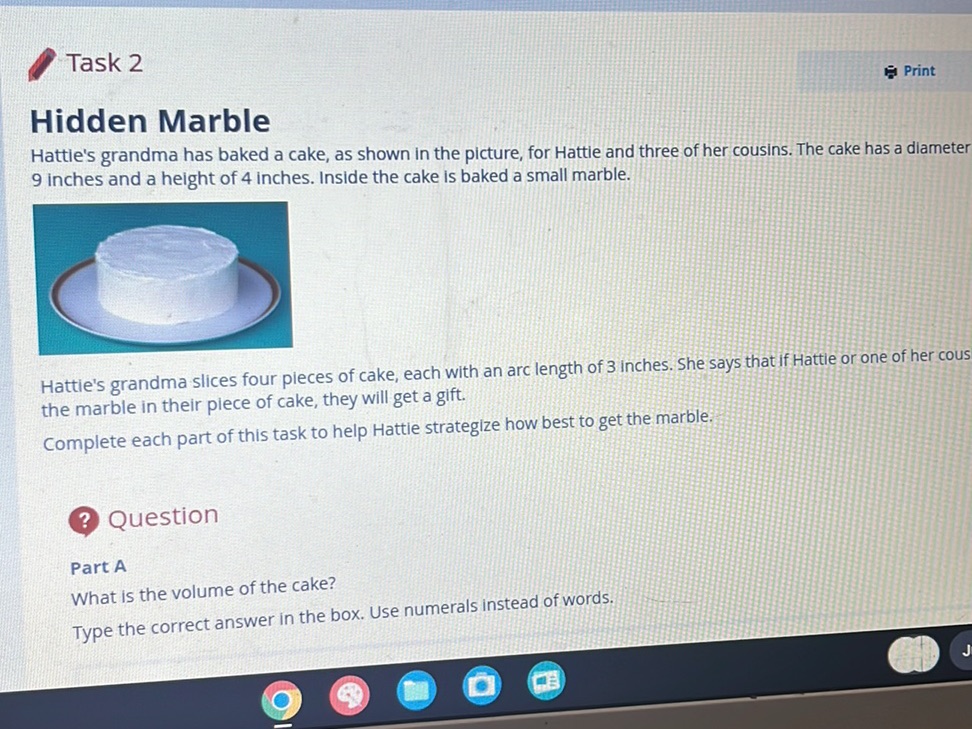 Part A What is the volume of the cake? Type