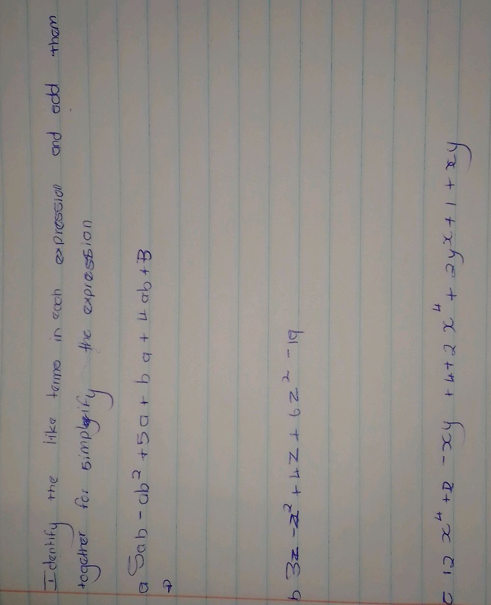 Identify the like terms in each expression
