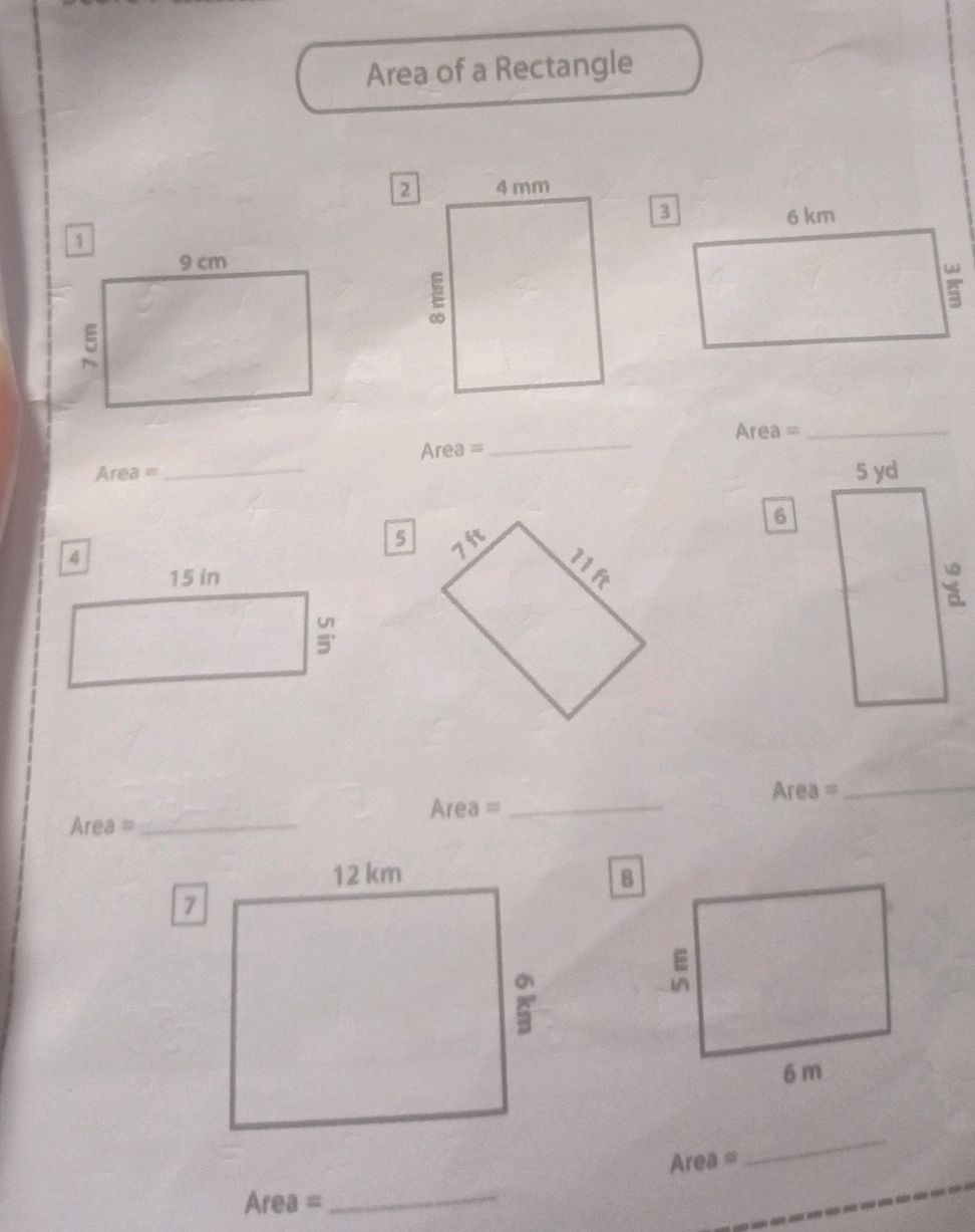 Area of a Rectangle 1. Rectangle with | StudyX