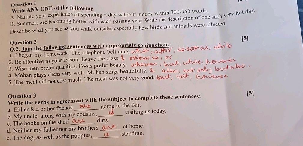 Question 1 Write ANY ONE of the following A.