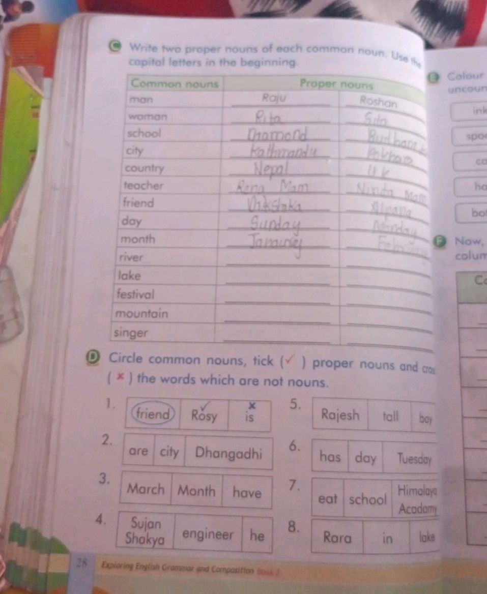 Write two proper nouns of each common noun. | StudyX