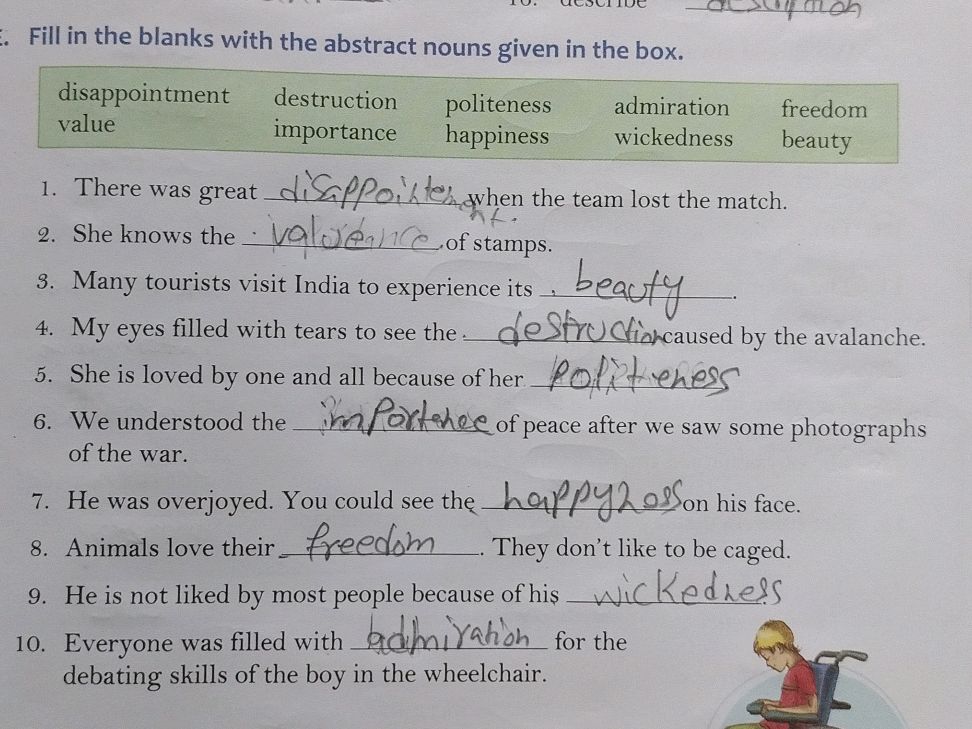 Fill in the blanks with the abstract nouns | StudyX