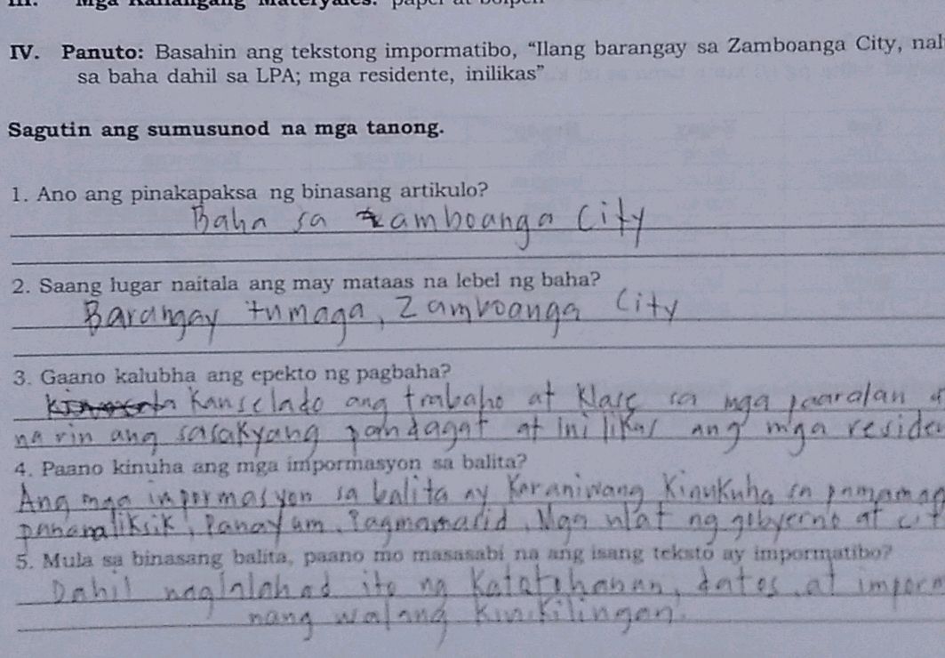 IV. Panuto: Basahin ang tekstong | StudyX