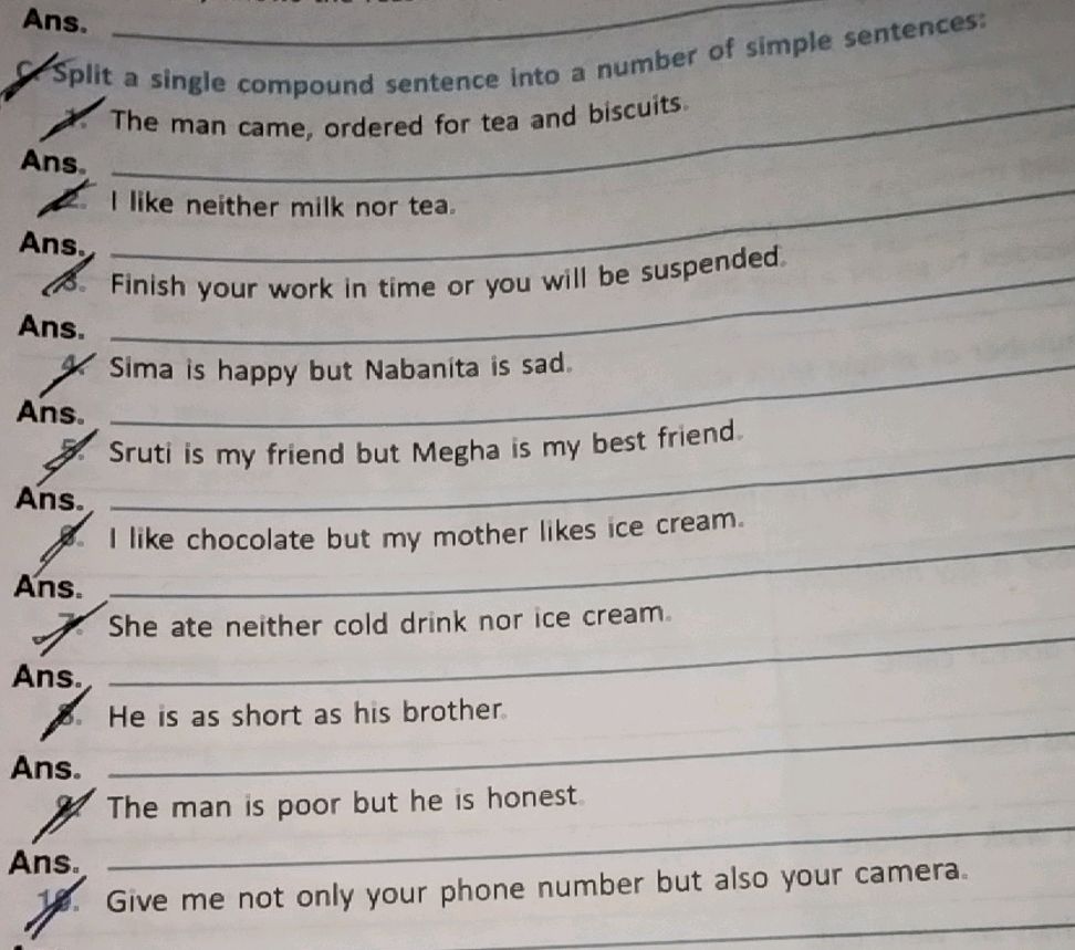 Split a single compound sentence into a