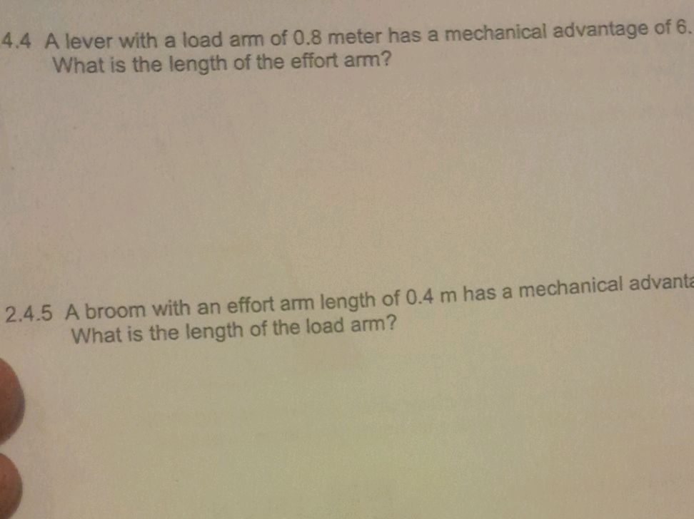 4.4 A lever with a load arm of 0.8 meter has