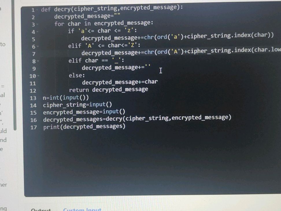 ```python def decry(cipher_string, | StudyX