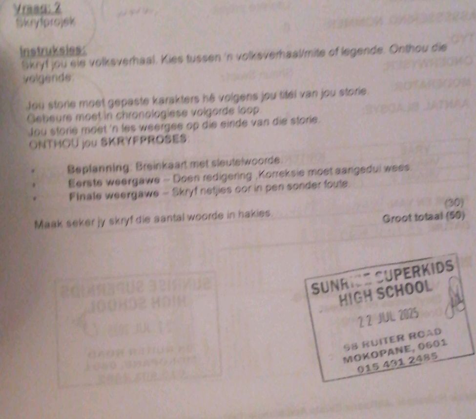 Vraag: 2 Skryfprojek Instruksies: Skryf jou | StudyX