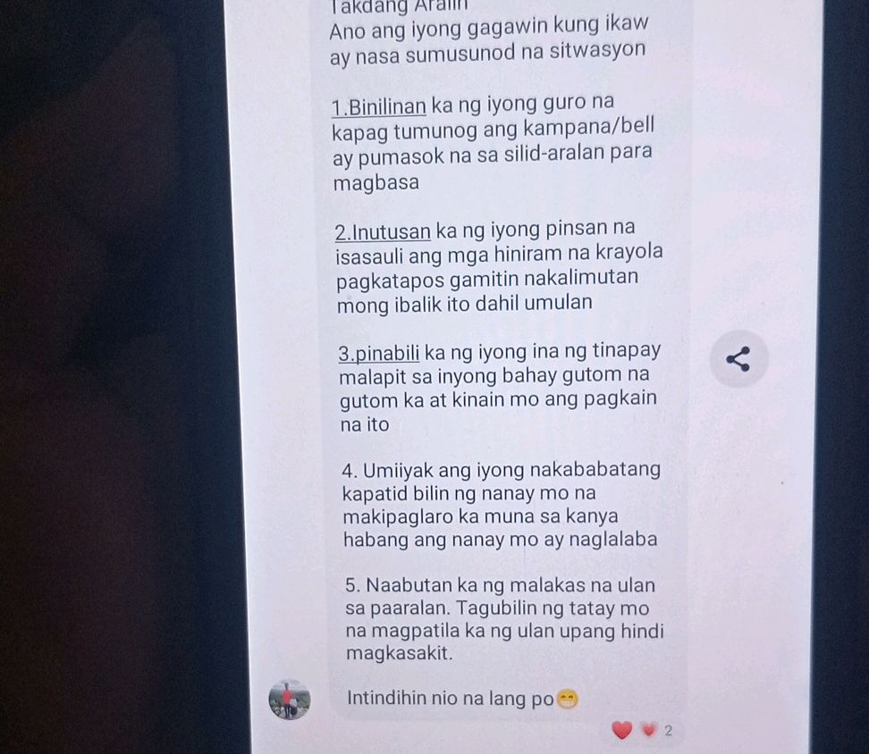 Takdang Aralin Ano ang iyong gagawin kung | StudyX