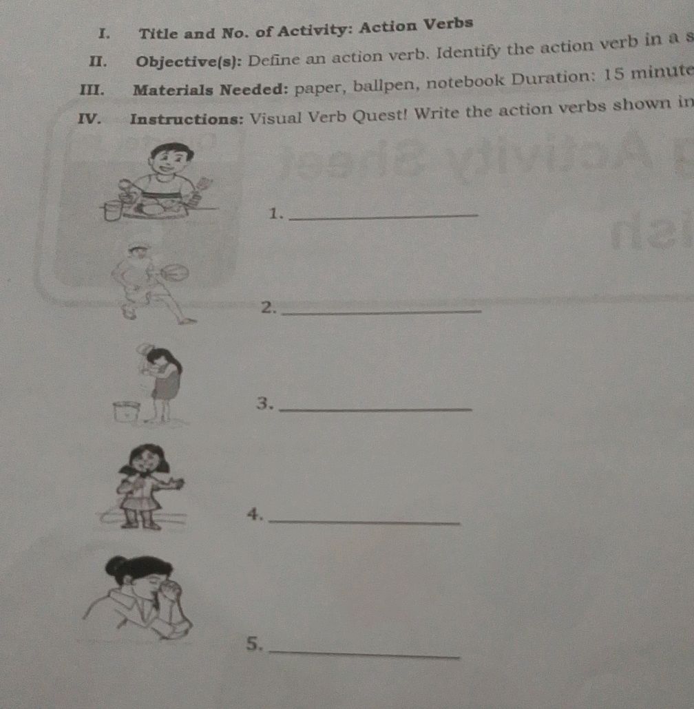 Write the action verbs shown in the