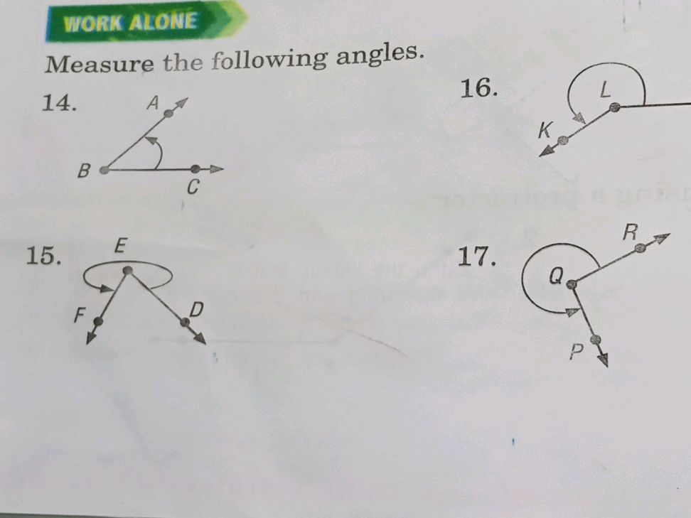 Measure the following angles. 14. Angle BAC