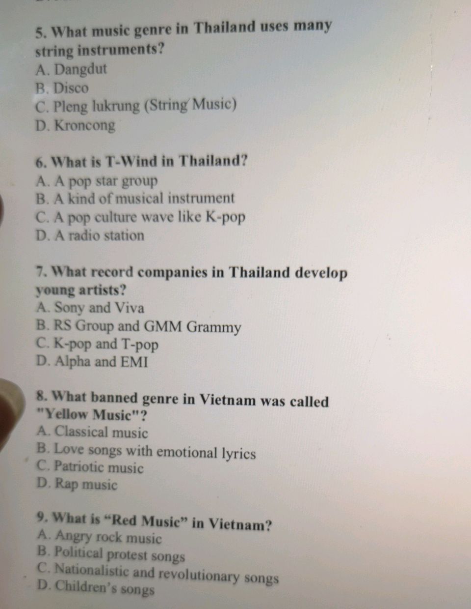 5. What music genre in Thailand uses many | StudyX