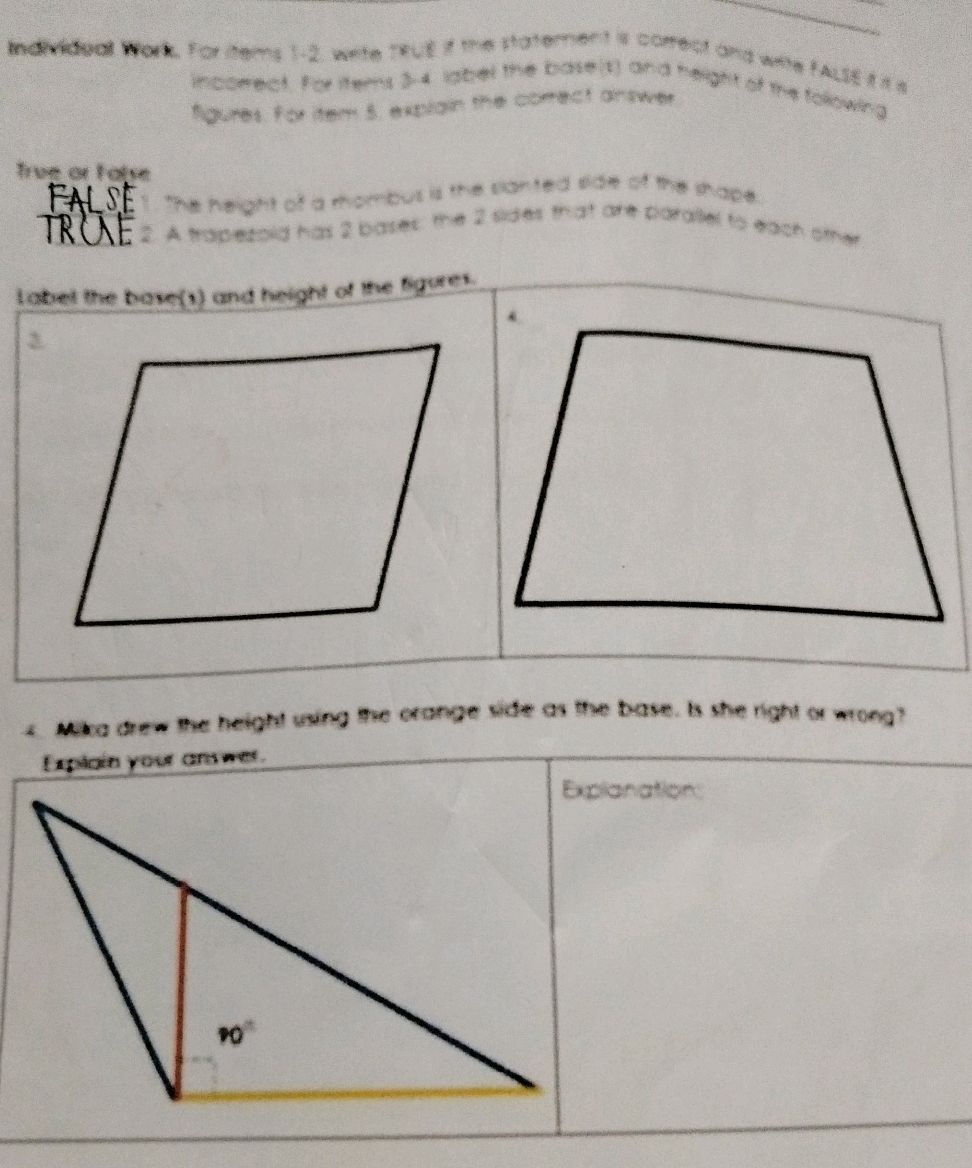 1. The height of a rhombus is the slanted | StudyX