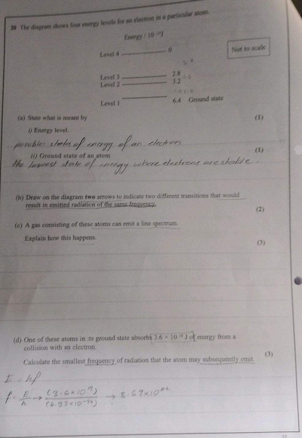 20 The diagram shows four energy levels for