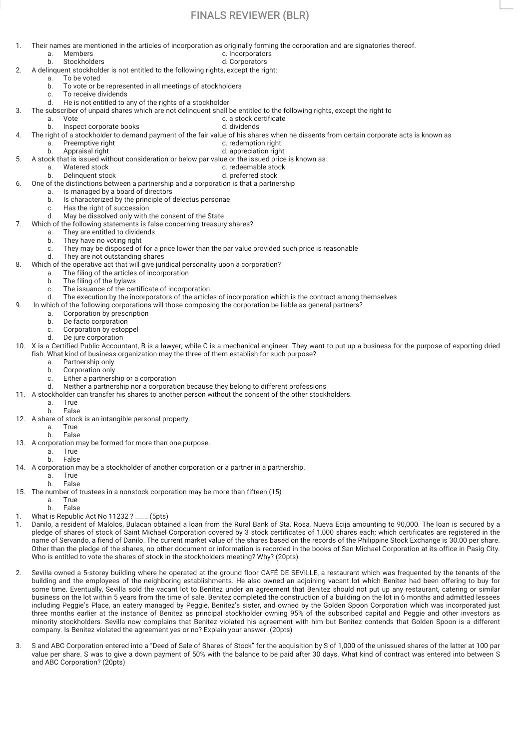 FINALS REVIEWER (BLR) 1. Their names are | StudyX