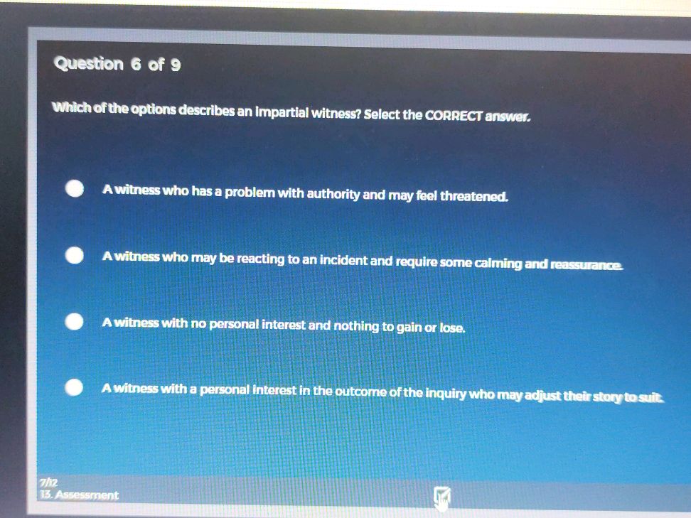 Which of the options describes an impartial | StudyX