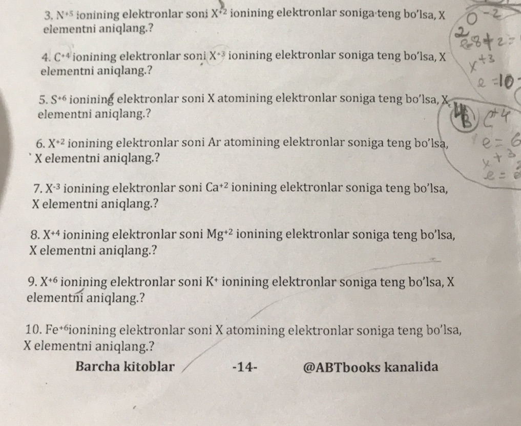 3. N⁺⁵ ionining elektronlar soni X⁺² | StudyX
