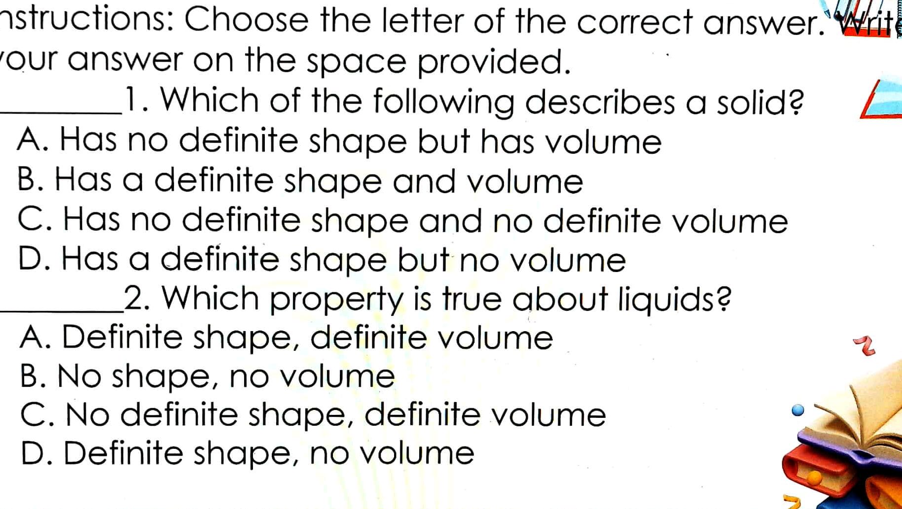 1. Which of the following describes a solid? | StudyX